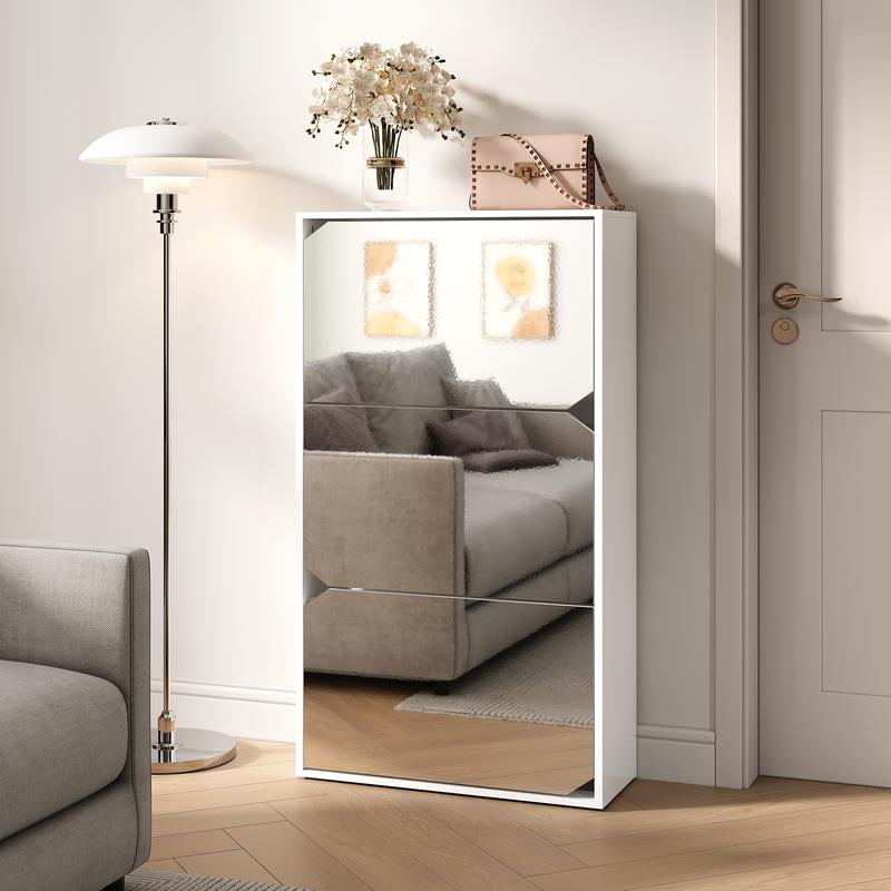 SULIVES Elegant mirrored three-drawer shoe cabinet with storage ...