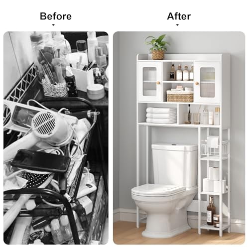 SULIVES,Over The Toilet Storage Cabinet with Visualized Doors and ...