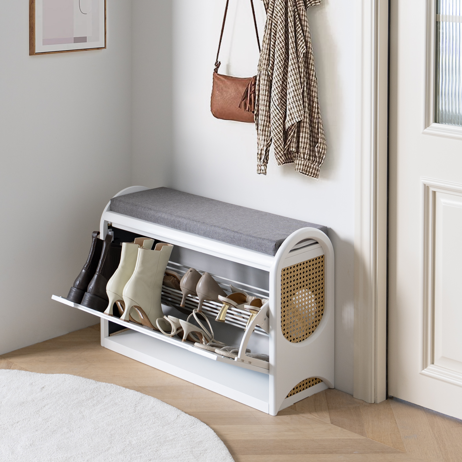 Costway Shoe Bench Storage Rack Cushion Seat Ottoman Bedroom Hallway ...