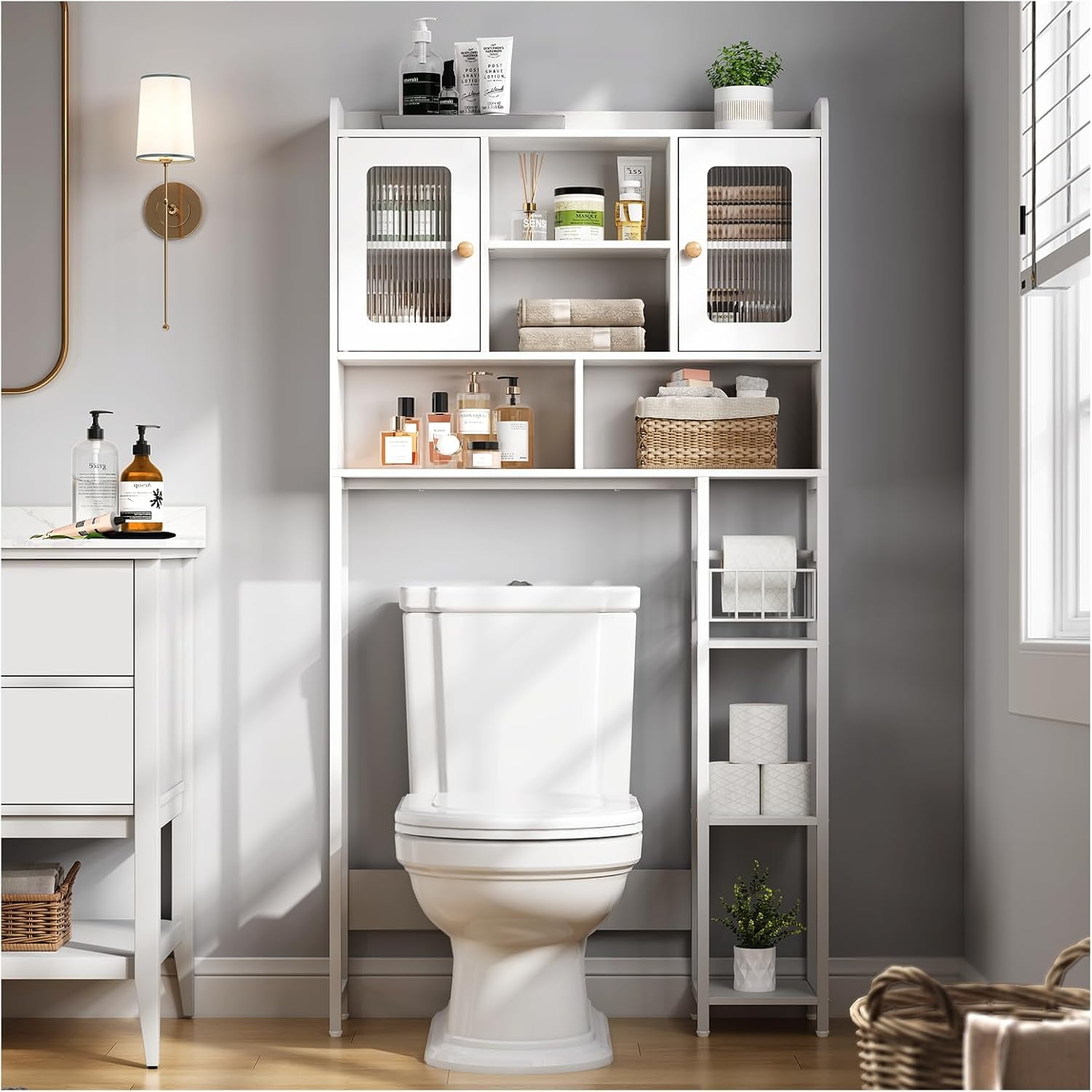 SULIVES Over The Toilet Storage Cabinet with Visualized Doors and ...