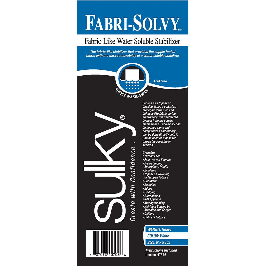 Fabri-Solvy Washaway Stabilizer White 8in x 9yds - Walmart.com