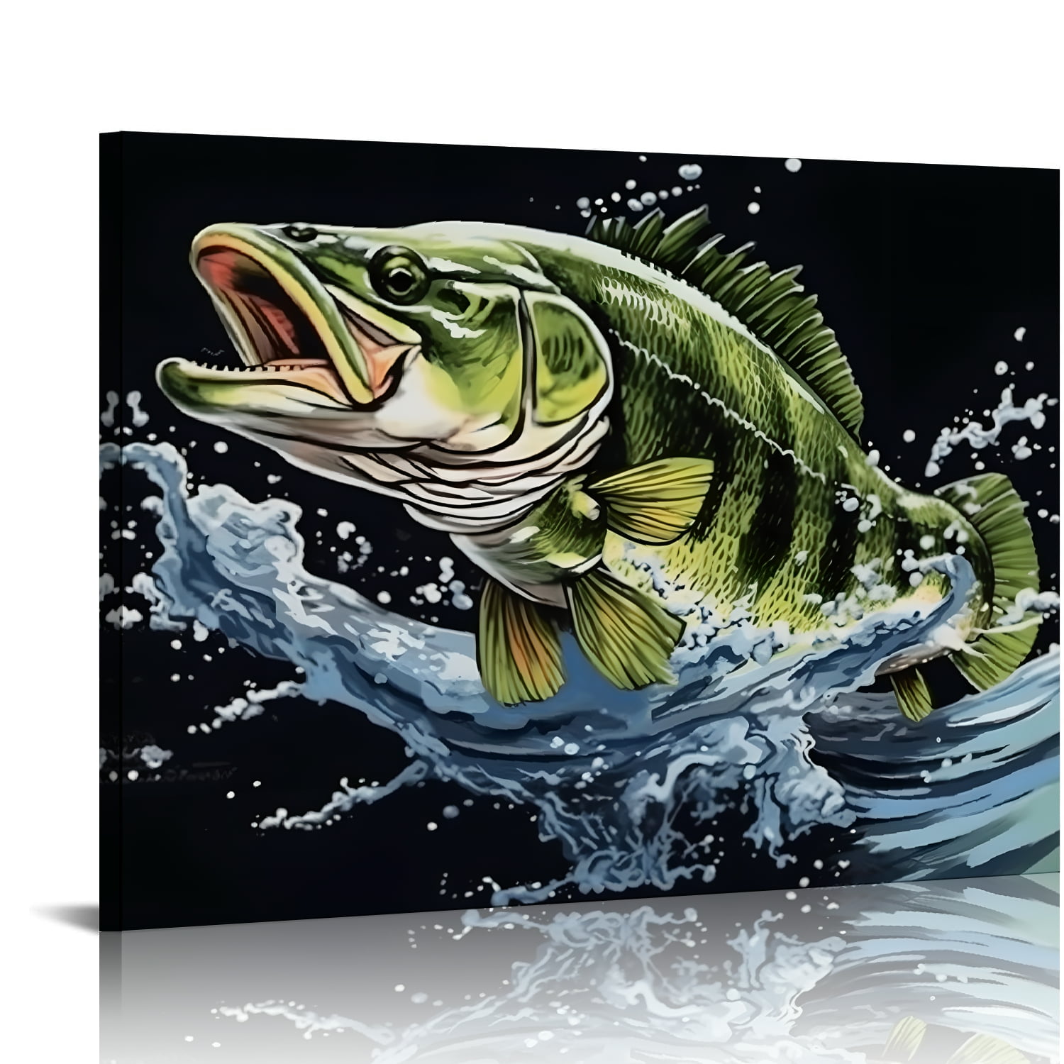 SUMAAFU Bass Fish Water Splash Wall Decor Canvas Art Prints 20x16in ...