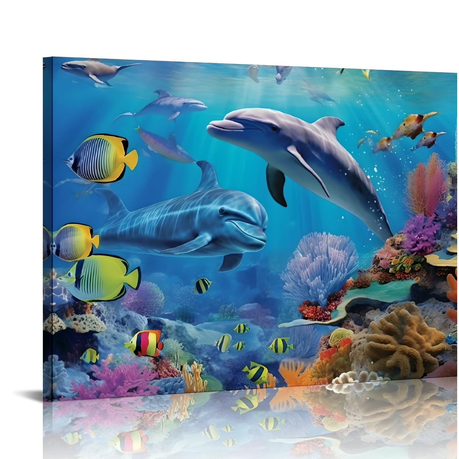 SUMAAFU Dolphins Sea Life Underwater Canvas Print Wall Art Decor ...