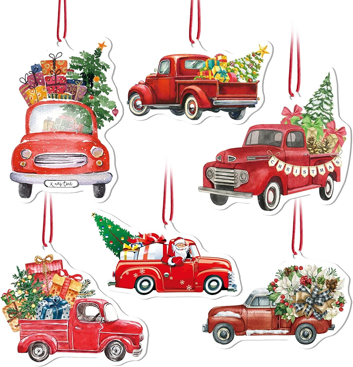 SUMAX1989 6pcs Red Truck Hanging Ornaments with Air Freshener Fragrant ...