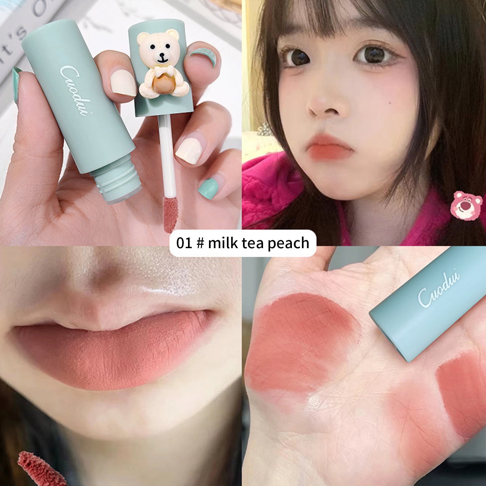 SUMDUINO Cute Velvet Face Lip Mud Matte Lip Glaze Doll Bear White Minority，Lasting Lip Oil Gloss ...