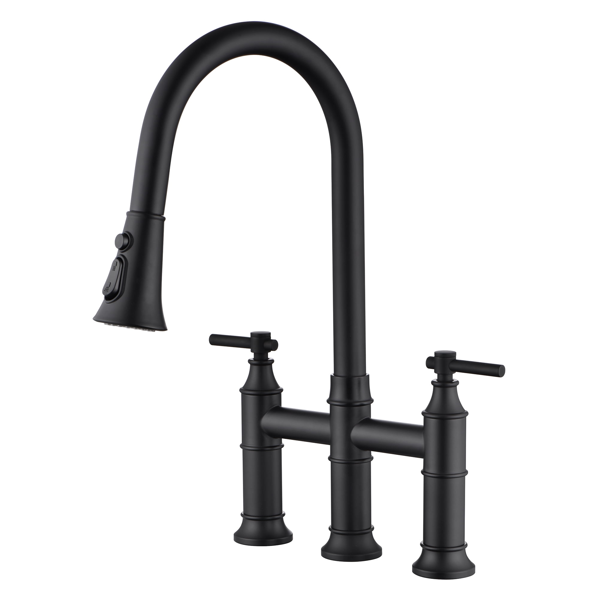 SUMERAIN Bridge Kitchen Faucet with Pull Down Sprayer Matte Black 3 ...