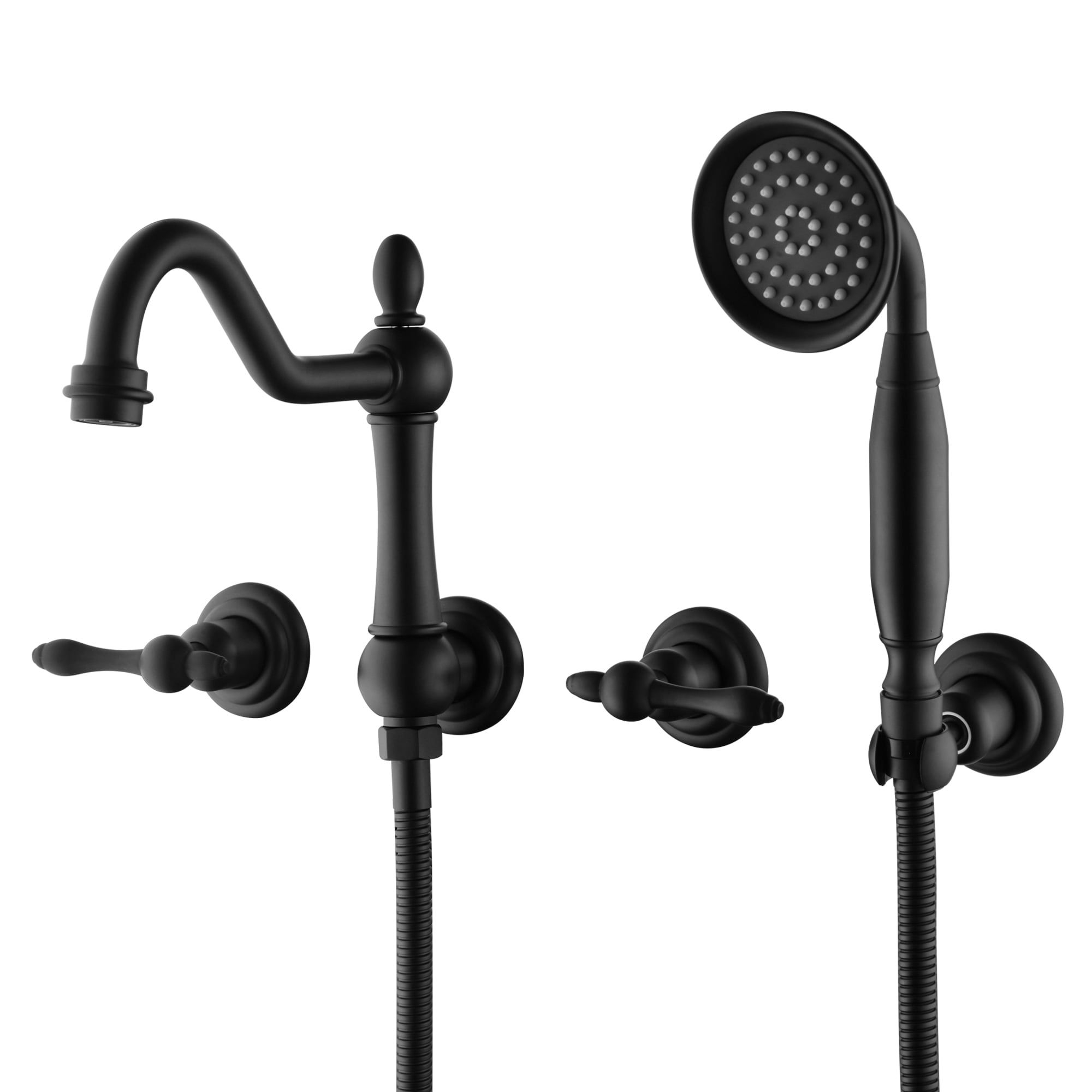 SUMERAIN Matte Black Wall Mount Bathtub Faucet with Hand Held Shower ...