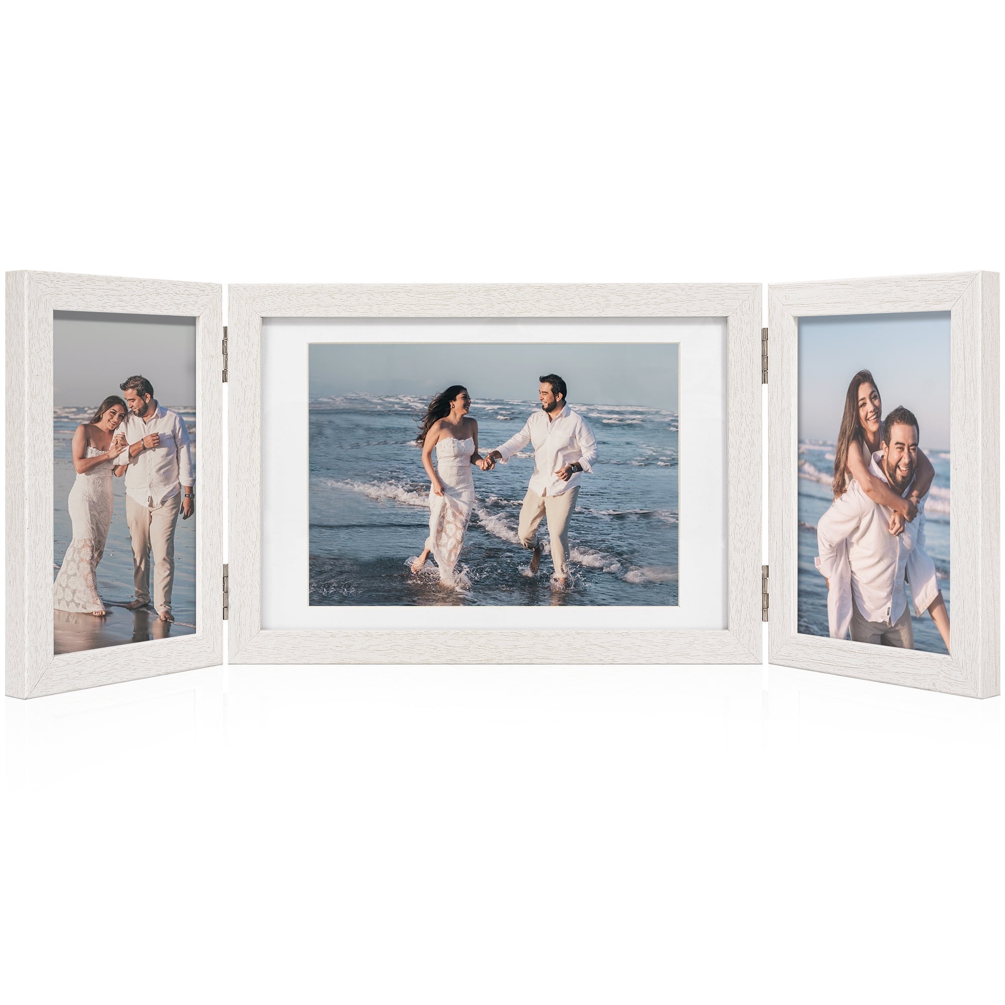 SUMGAR 5x7 White Picture Frame 3 Opening Triple Hinged Folding Frames ...