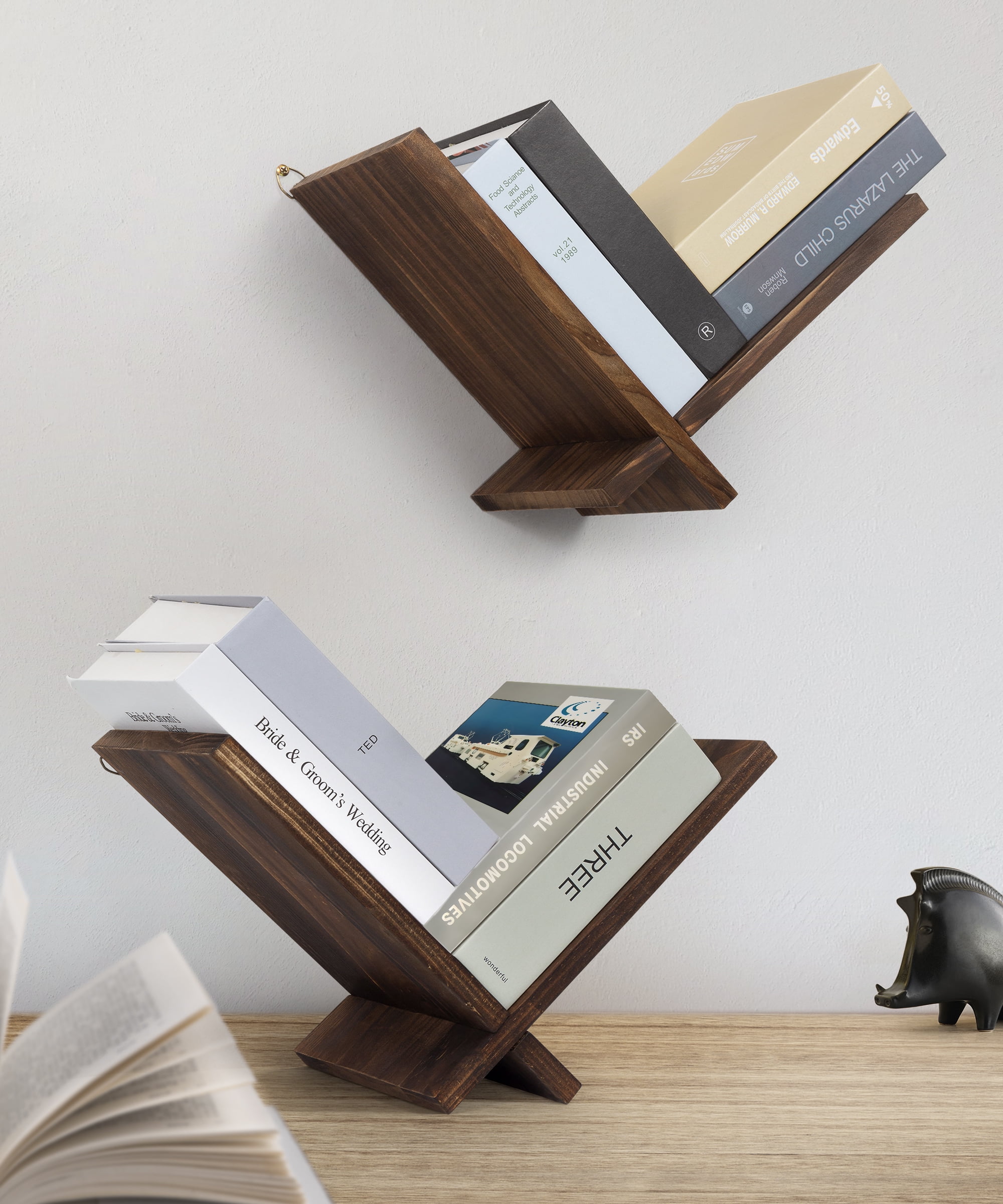 SUMGAR Book Shelves for Wall, Solid Wood Desktop Bookshelf for Small ...
