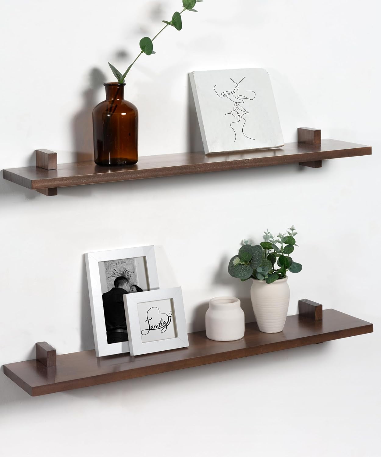 SUMGAR Floating Shelves, 24in Pine Wood Wall Mounted Shelves for ...