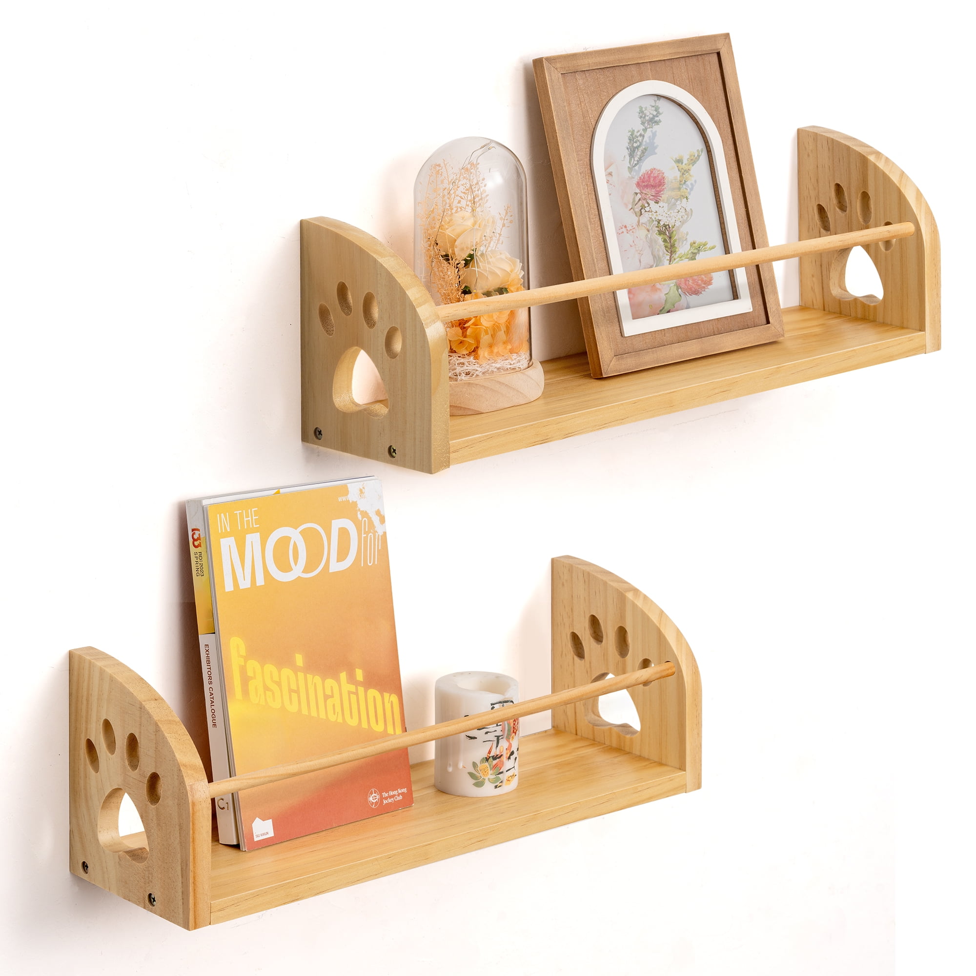 SUMGAR Floating Shelves, Natural Pine Wood Wall Mounted Bookshelves ...