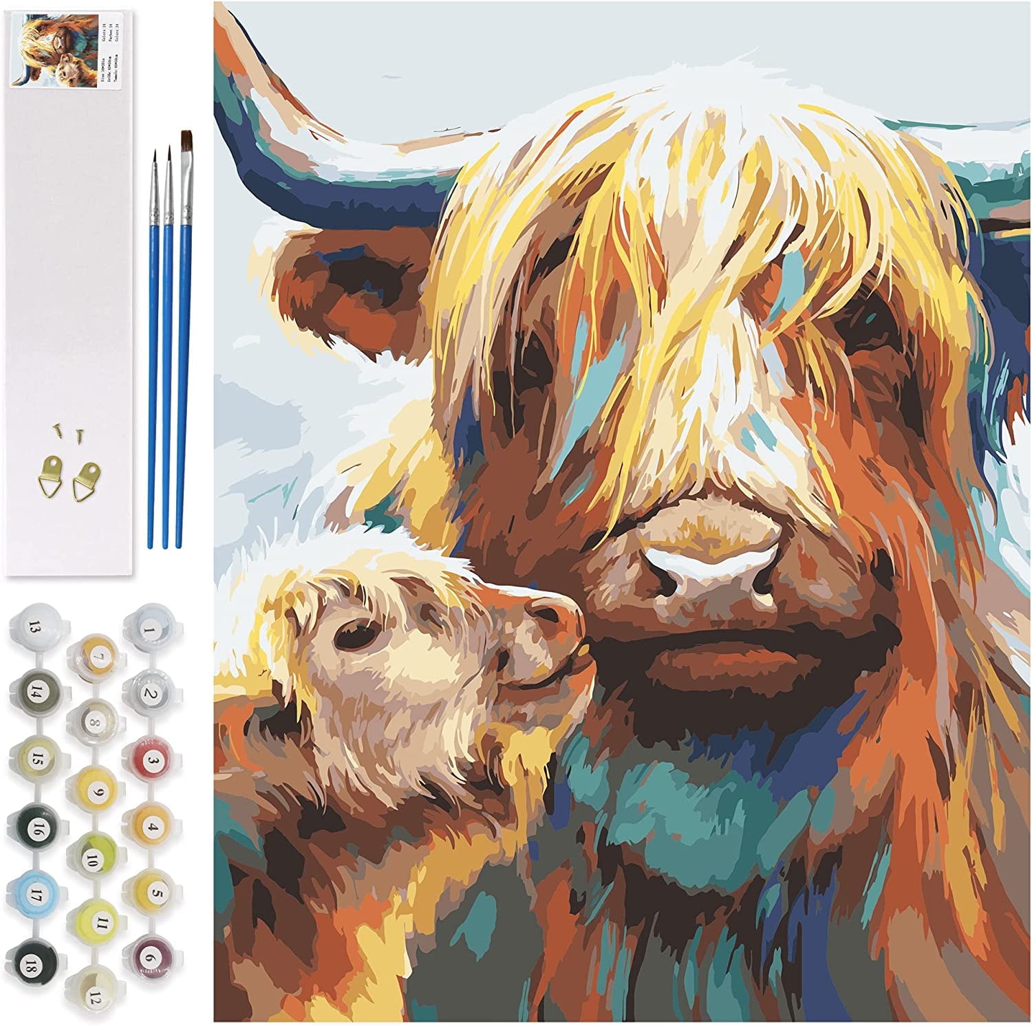 SUMGAR Easy Paint by Numbers Kit for Adults, Canvas Highland Cow DIY Acrylic Art, Home Decor ...