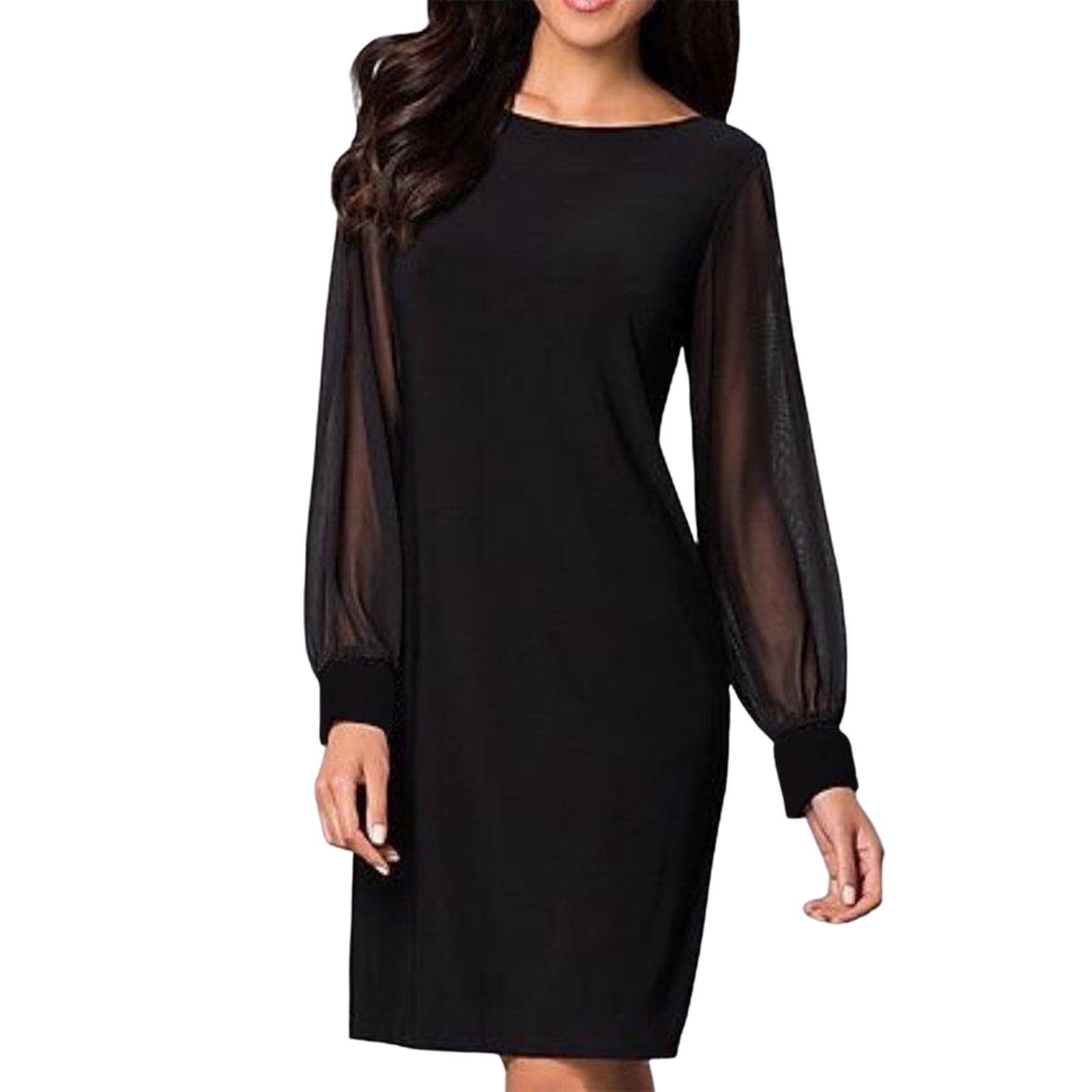 SUMI Summer Dress Vacation Women Shiny V Neck Mini Dress Long Sleeve Mesh Body Slim Dress ...