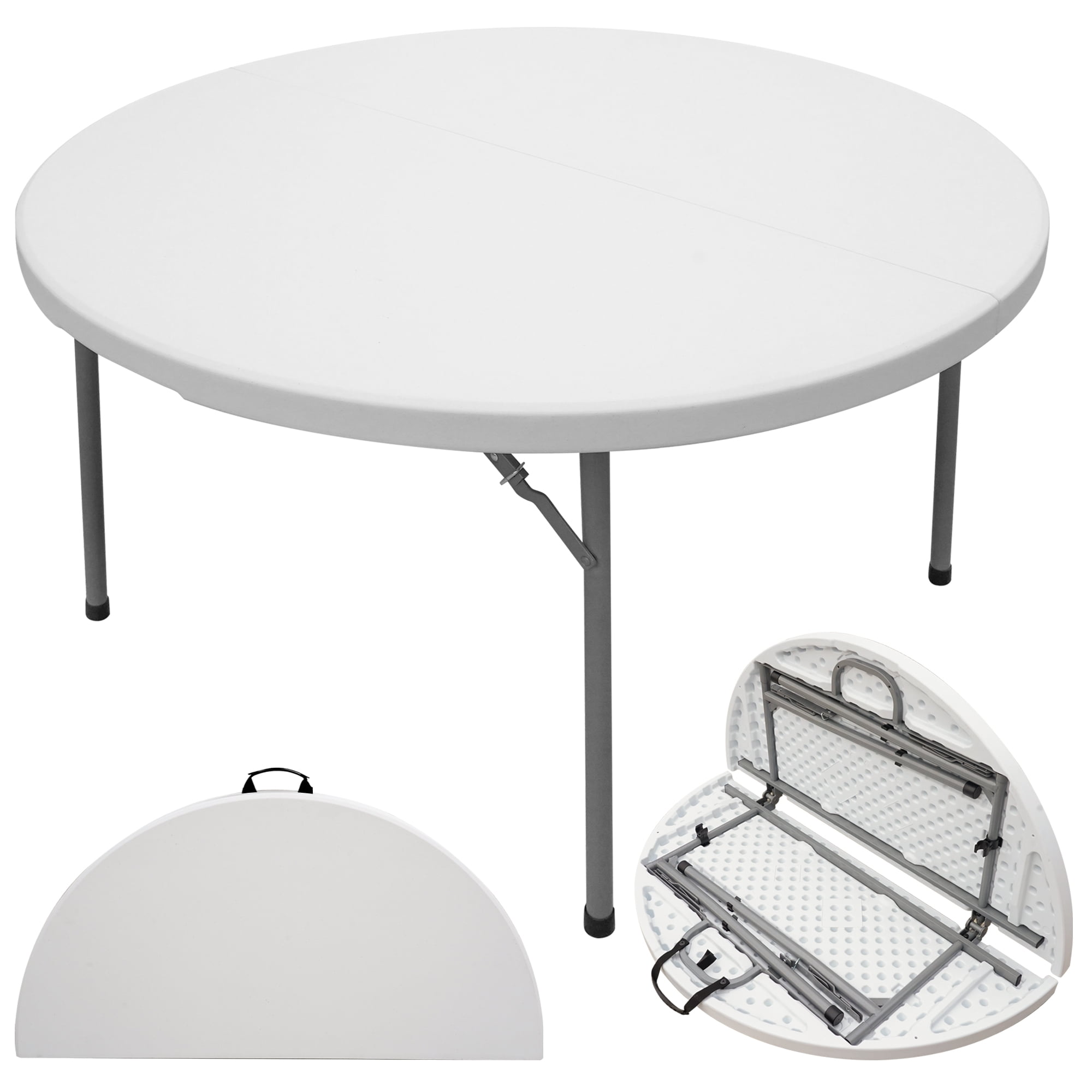 SUMKEA 4ft Round Banquet Folding Table for Indoor and Outdoor, White ...