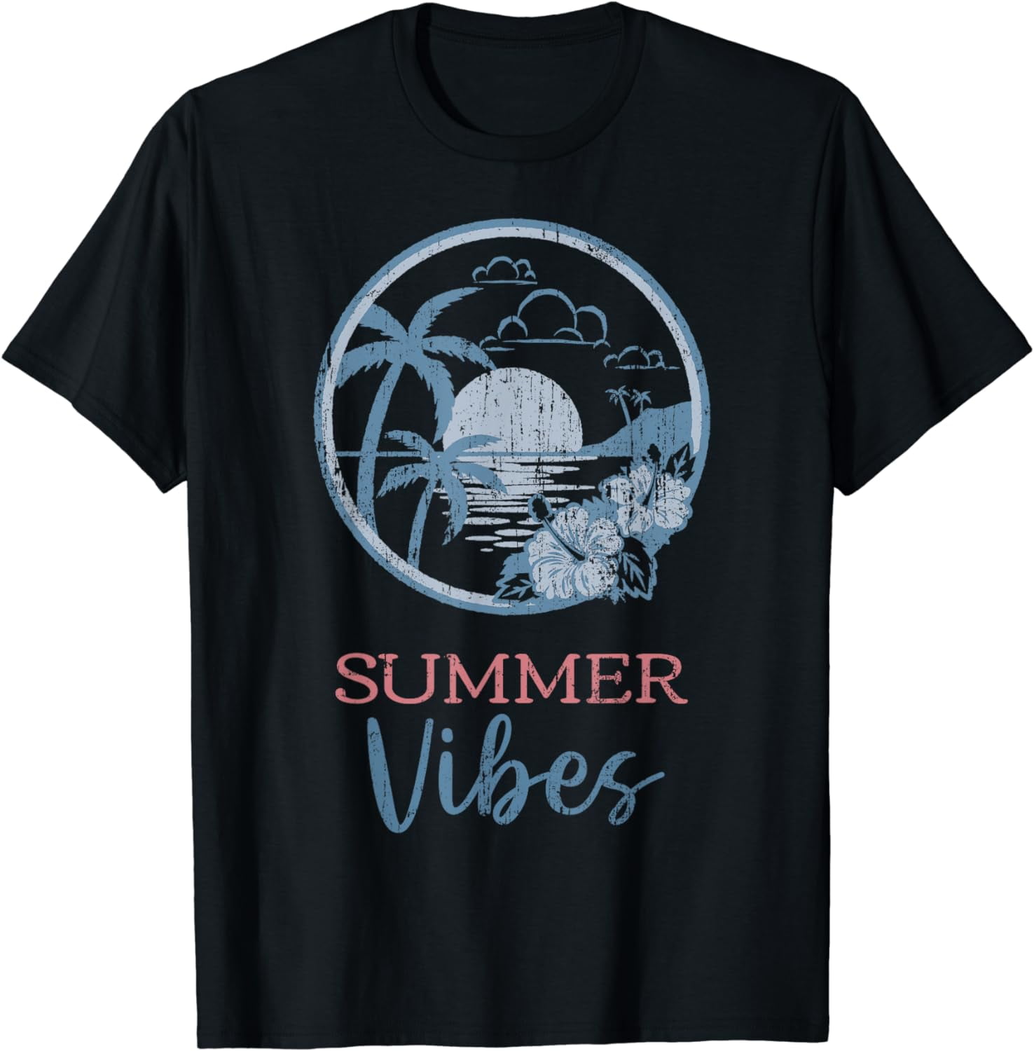 SUMMER VIBES Vintage Sunset Hibiscus Flowers Beach Vacation T-Shirt ...