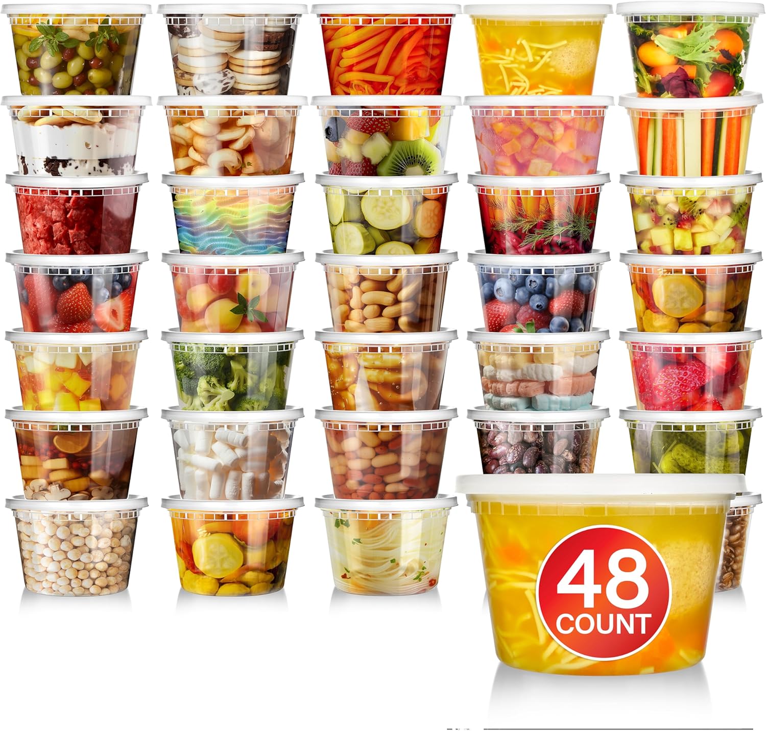 SUMMIT 16oz Plastic Deli Containers with Lids (48 Pack), Disposable ...
