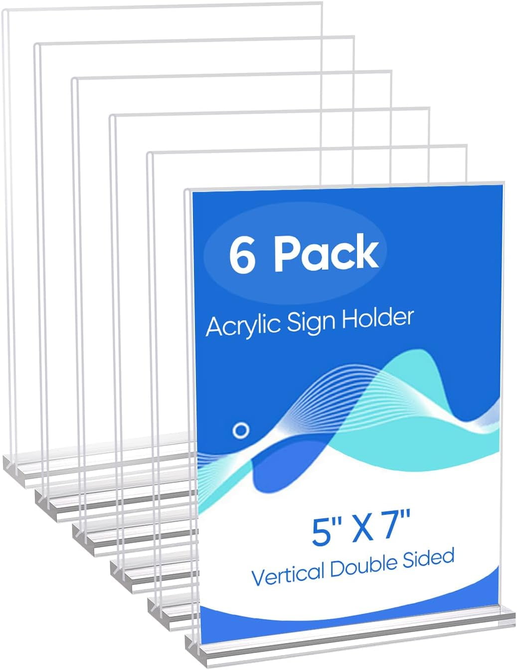 SUMMIT 6 Pack Acrylic Sign Holder 5 x 7, Clear Double Side T Shape ...