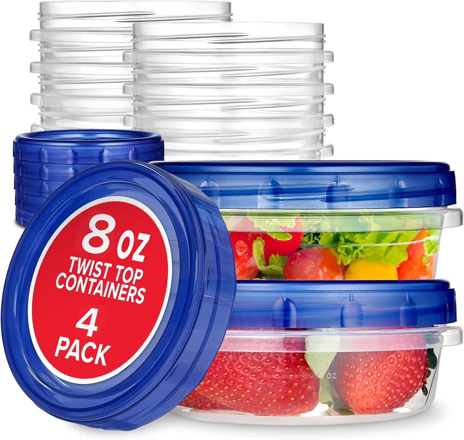 SUMMIT 8oz Plastic Containers with Twist Top Lids (4 Pack), 1 Cup Small ...