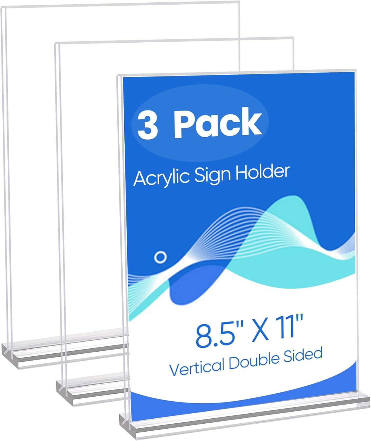 SUMMIT Acrylic Sign Holder 8.5 x 11, 3 Pack Clear Double Side T Shape ...