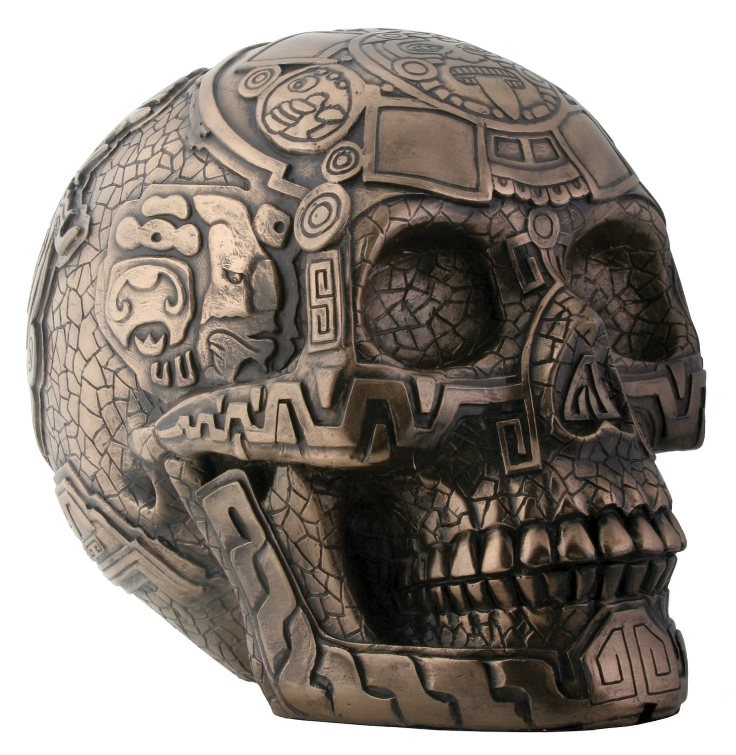 SUMMIT COLLECTION Bronze Aztec Skull with Engraving Collectible Statue ...