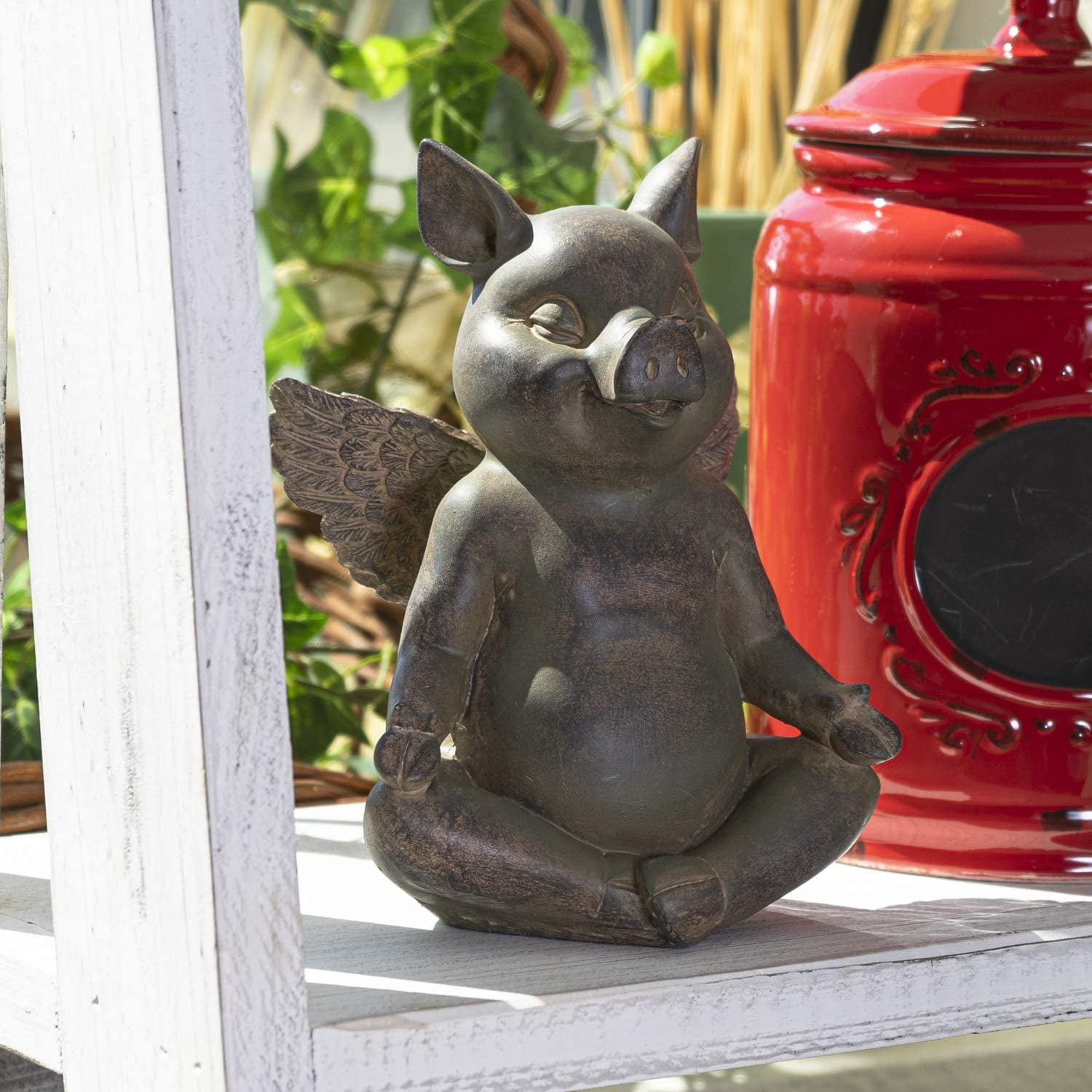 SUMMIT COLLECTION Rustic Decor Whimsical Flying Pigs Lotus Pose Kitchen ...