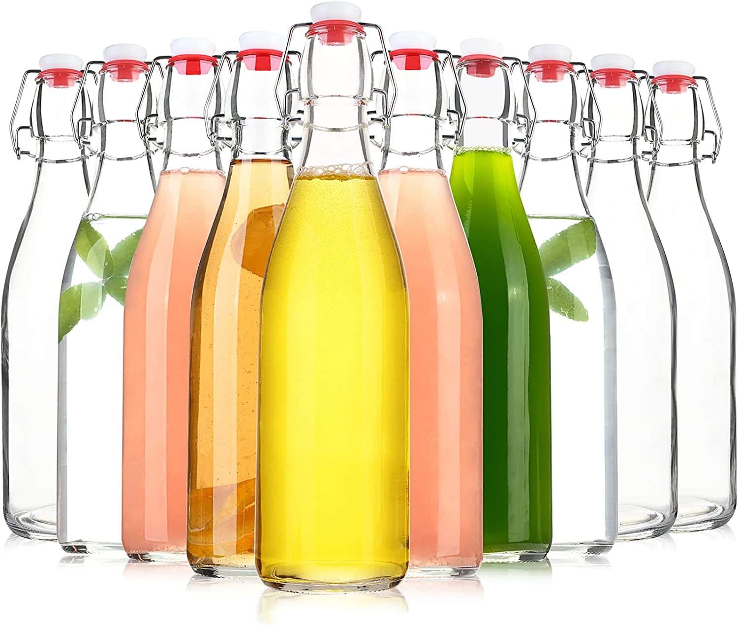 SUMMIT Clear Glass Bottle with Swinging Top for Airtight Lids, 16oz 10 ...