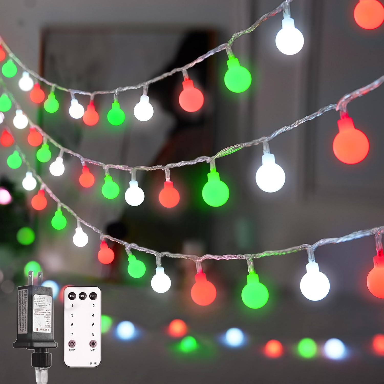 SUMMIT Globe String Lights Indoor, Fairy Lights Plug in, Red White and ...