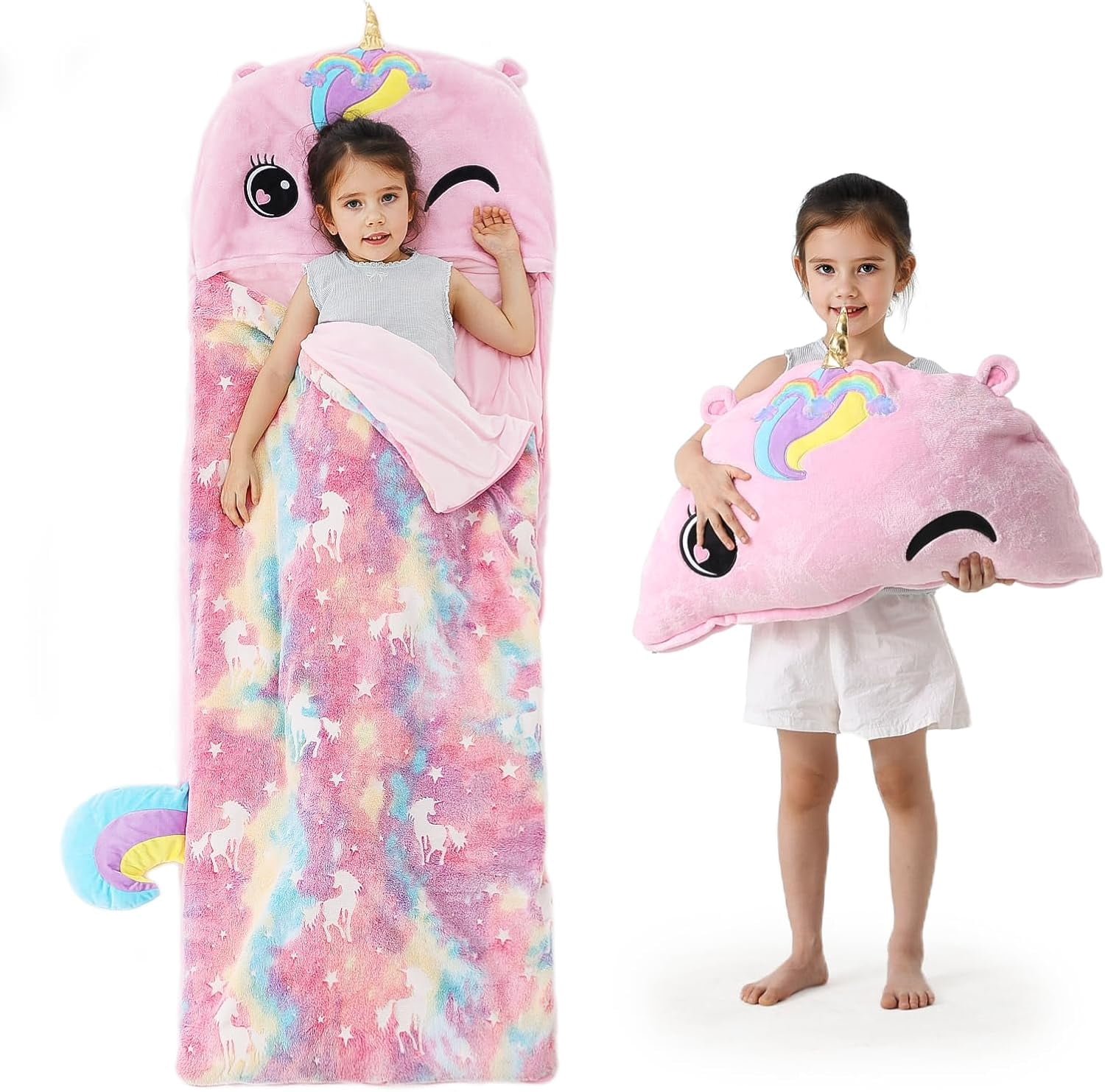 SUMMIT - Kids Sleeping Bag, Plush Toddler Slumber Bag 2-in-1 Pillow ...