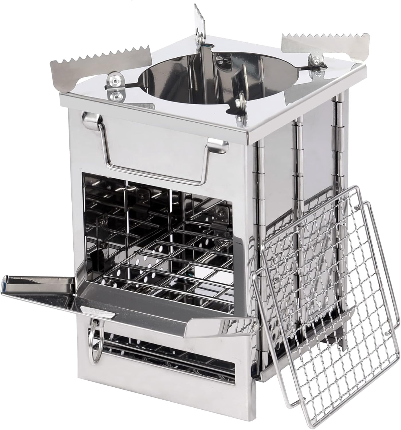 SUMMIT Wood Burning Folding Camp Stove Stainless Steel Grid and Pot ...