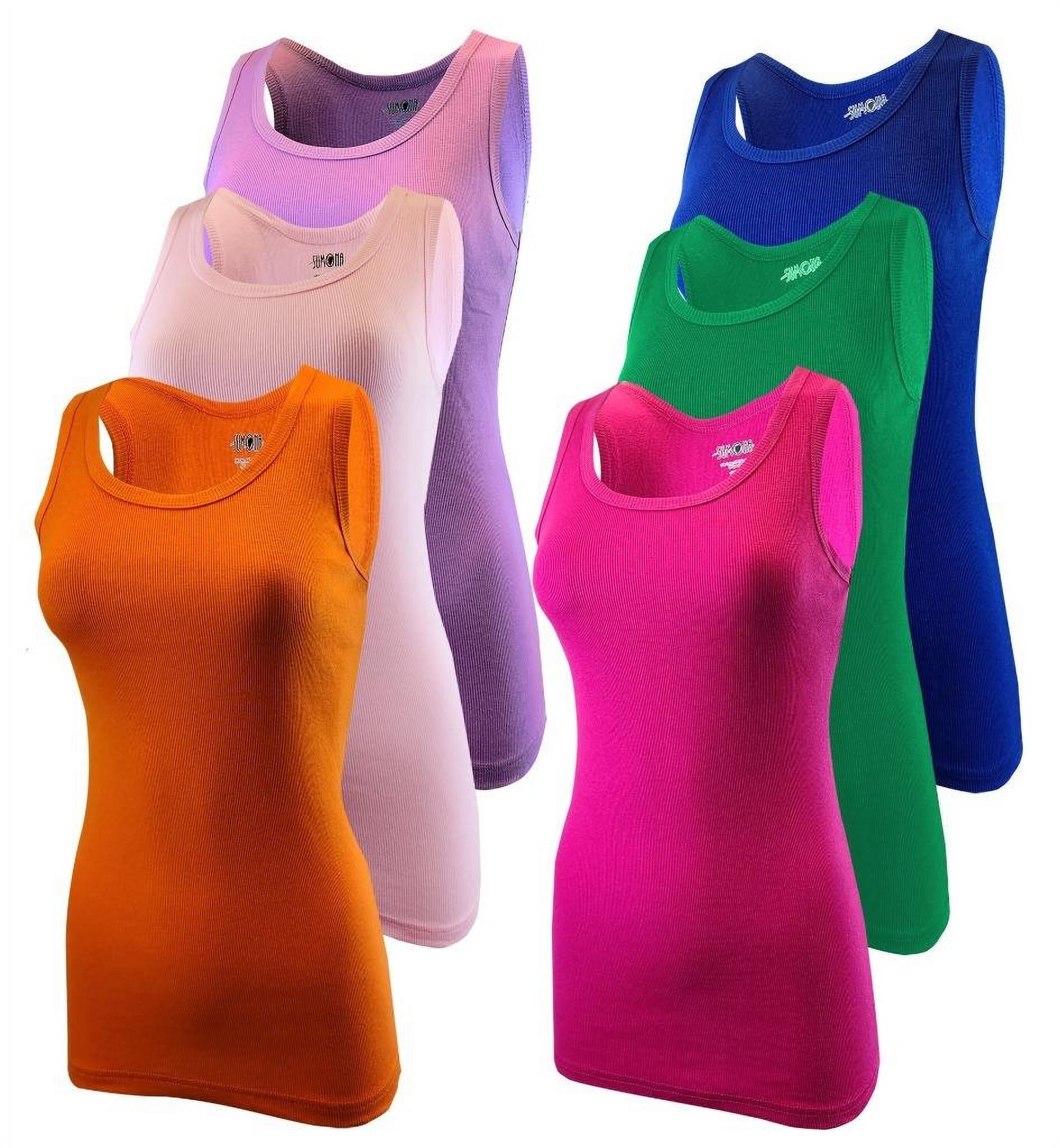 SUMONA Women 6 Pack Assorted Color Tank Tops Ribbed Cotton A-Shirts ...