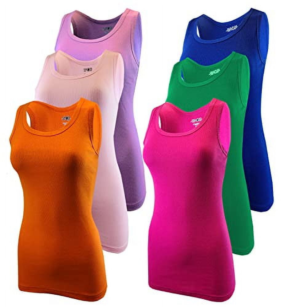 SUMONA Women's 6 Pack Assorted Color Ribbed Cotton A-Shirts, Basic ...