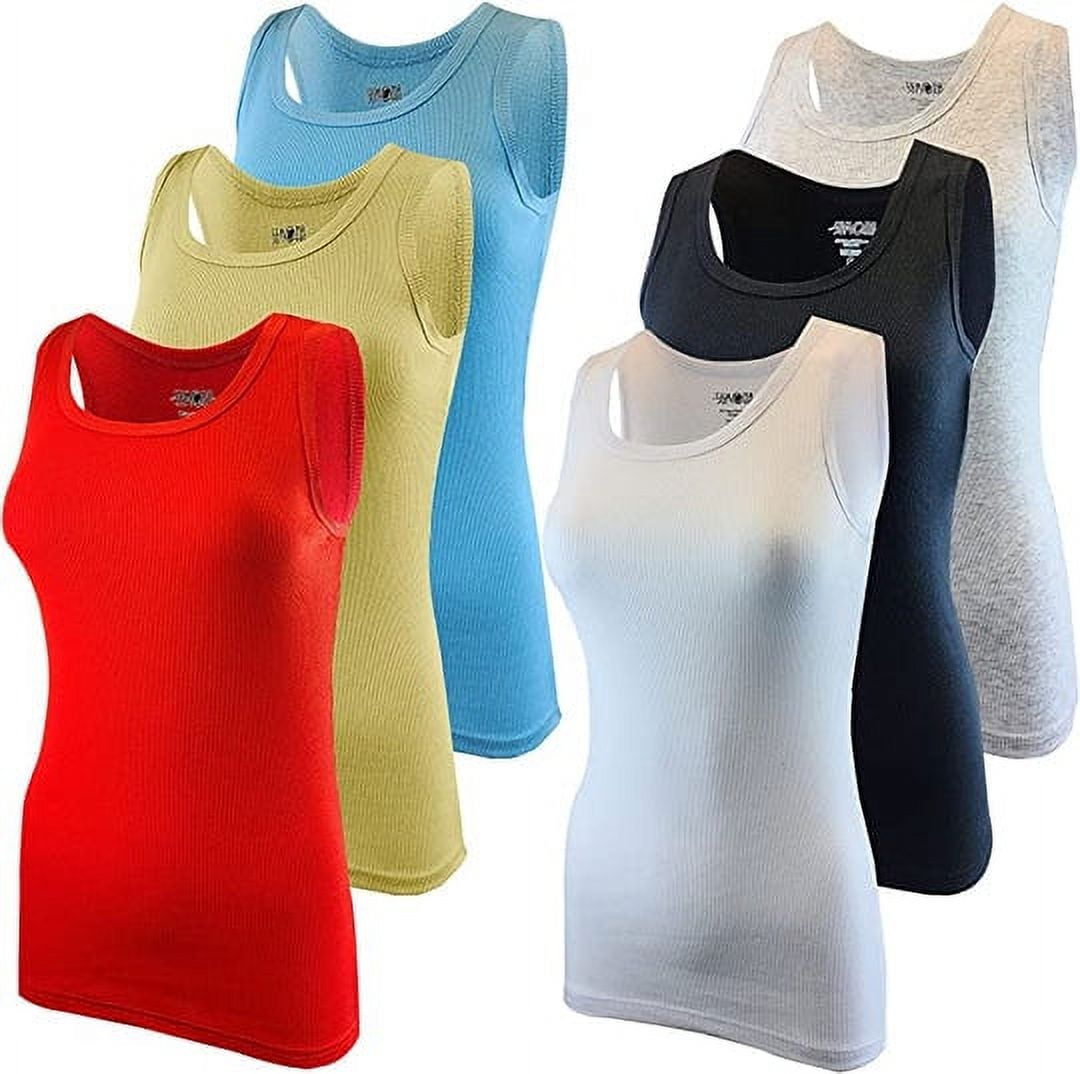 SUMONA Women 6 Pack Assorted Color Tank Tops Ribbed Cotton A-Shirts ...