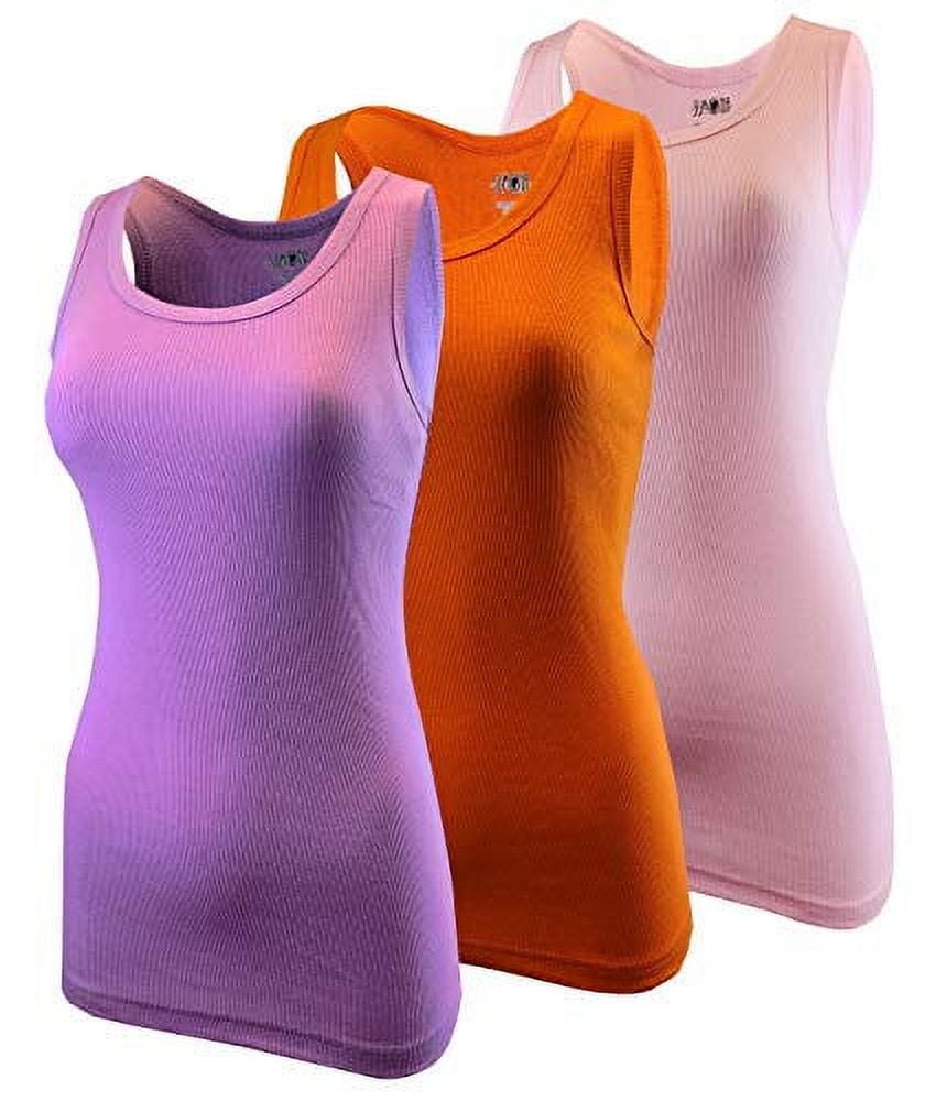 SUMONA Women L. Pink/Orange/L. Purple Cotton Ribbed A-Shirts Basic ...