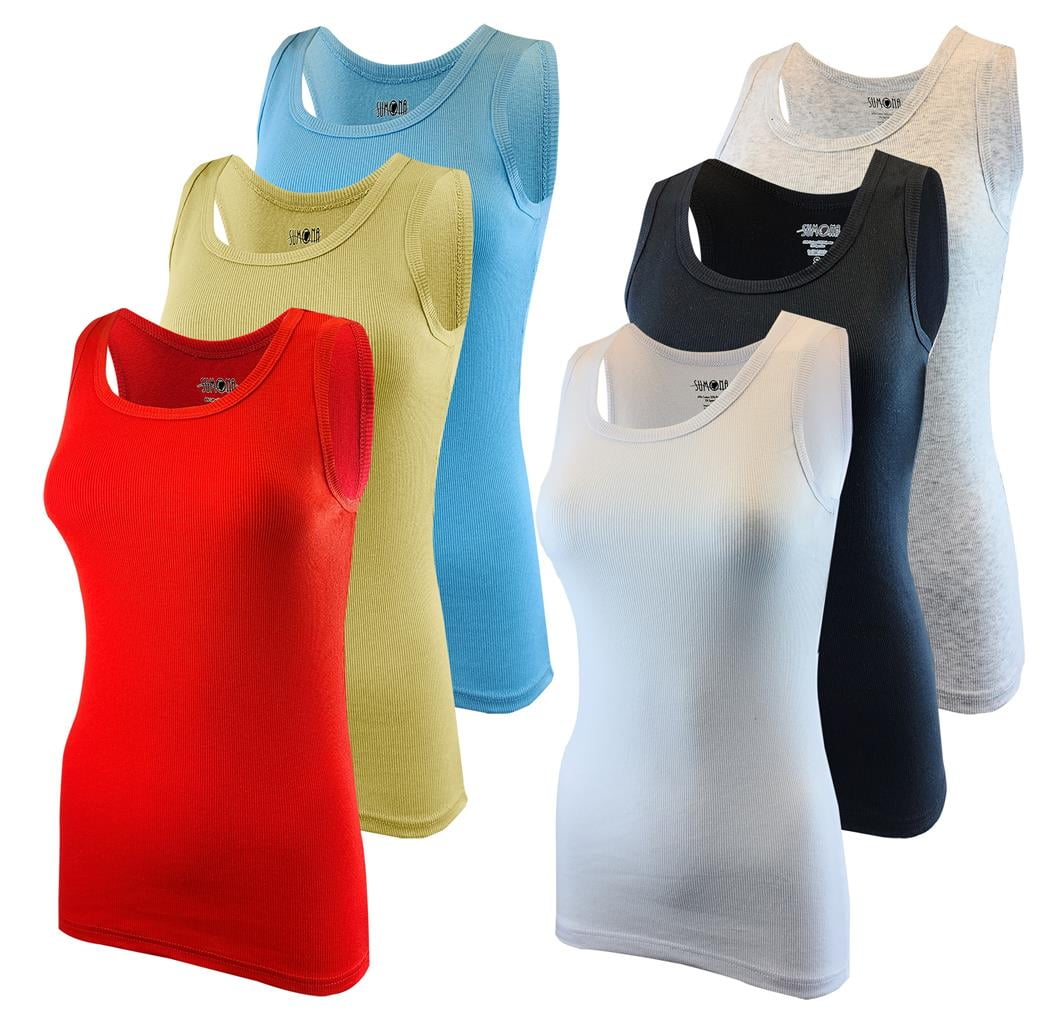 SUMONA Women Tank Tops Ribbed Rib A-Shirts Basic Tanks Top ( Lot of 6 ...