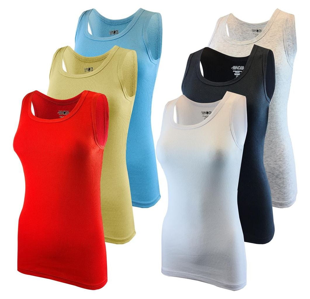SUMONA Cotton Sleeveless Women Tank Tops Ribbed A-Shirts Basic Tanks ...