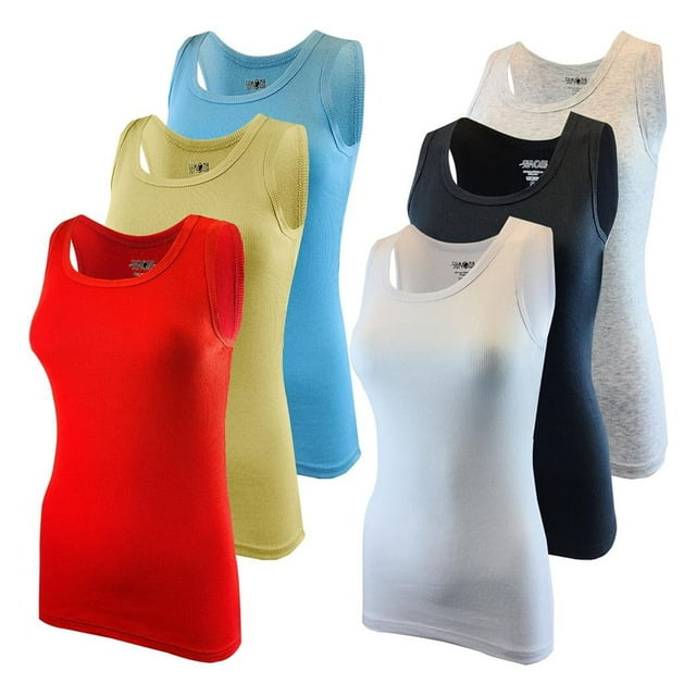 Soft Cotton Sumona Women's Ribbed Tank Tops, Basic A-Shirt Tanks - Pack ...