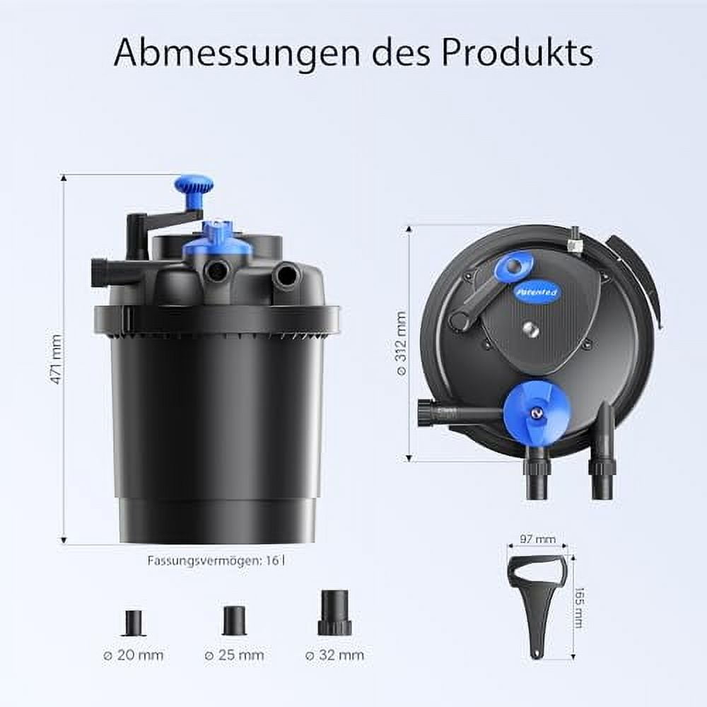 SUN CPF-2500 Grech Pond Bio Pressure Filter, UVC Upto 1600 gal, 13W ...