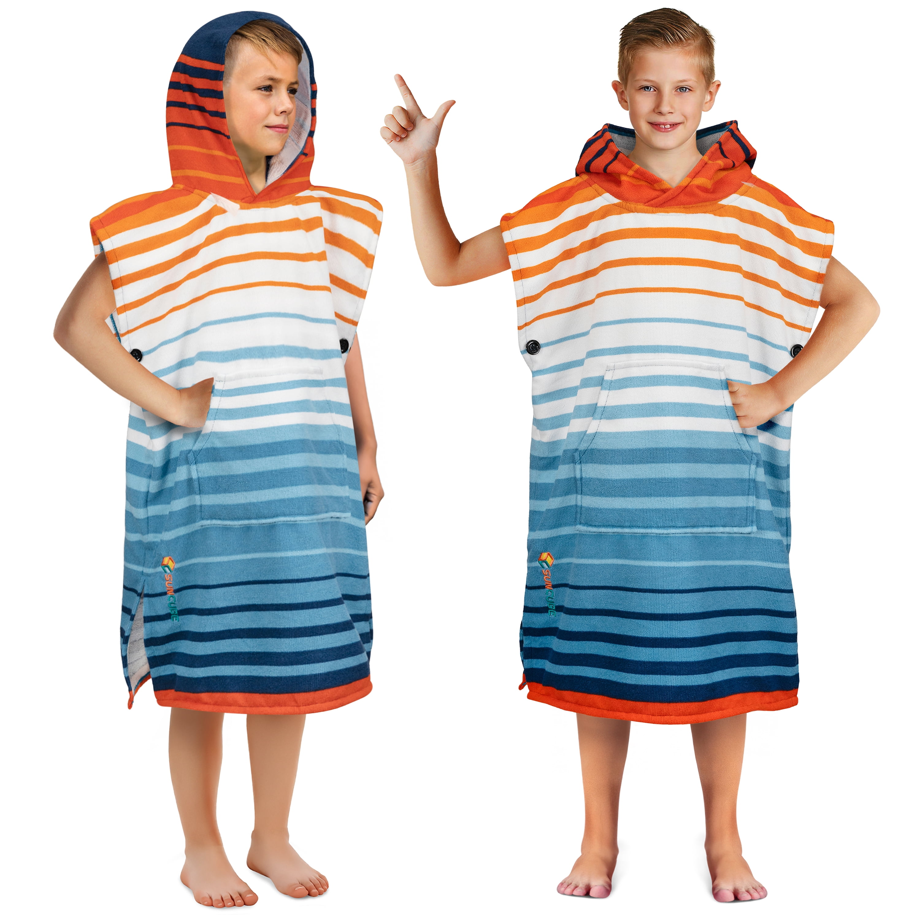 SUN CUBE Kids Bath Towel Robe, Surf Poncho for Teens with Hoodie ...