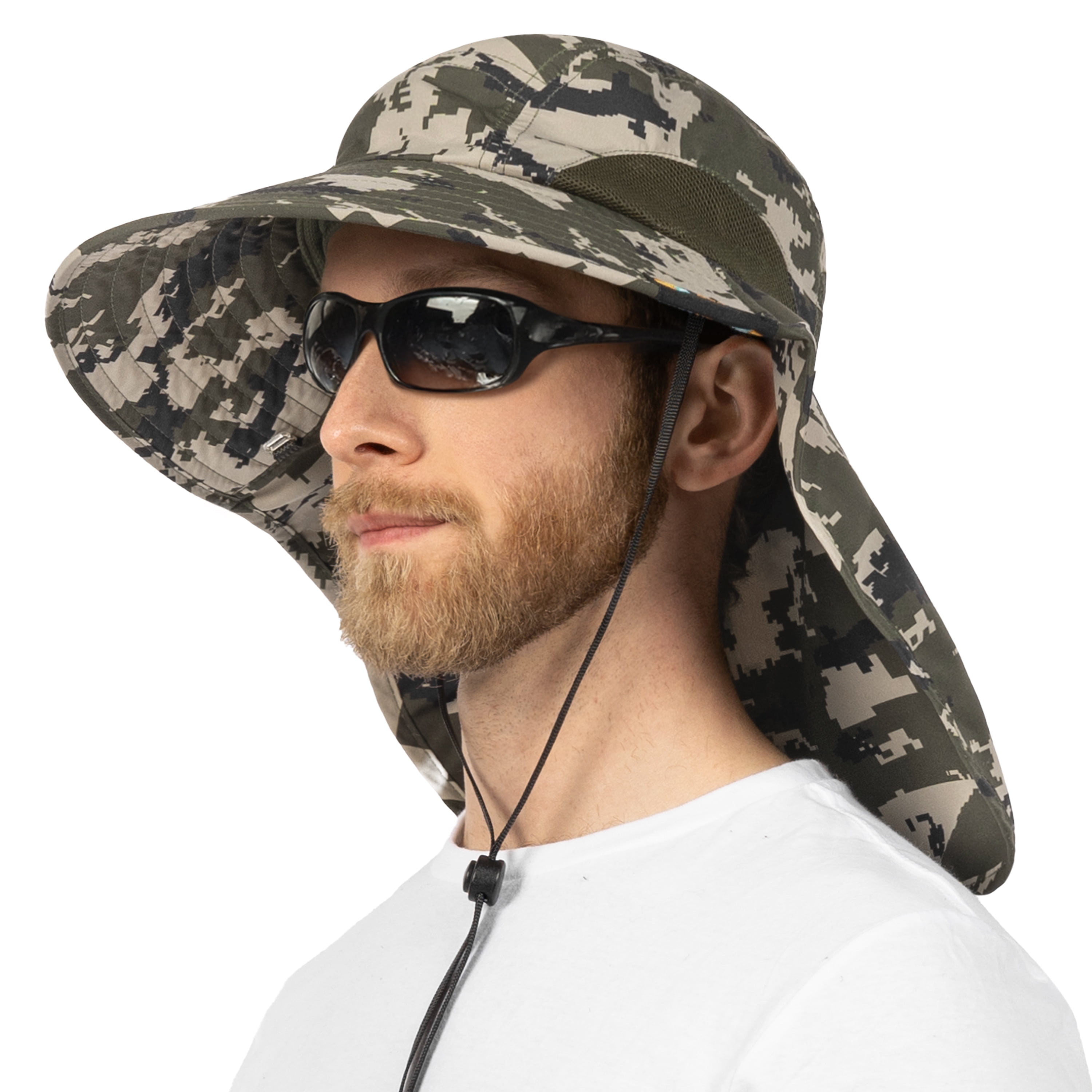 SUN CUBE Wide Brim Sun Hat with Neck Flap, Fishing Hiking for Men Women ...