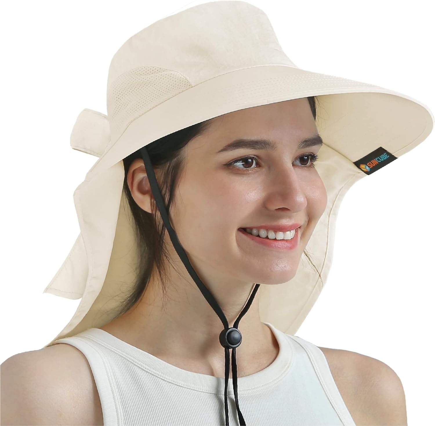 SUN CUBE Wide Brim Sun Hat with Neck Flap, UPF50+ Hiking Safari Fishing ...