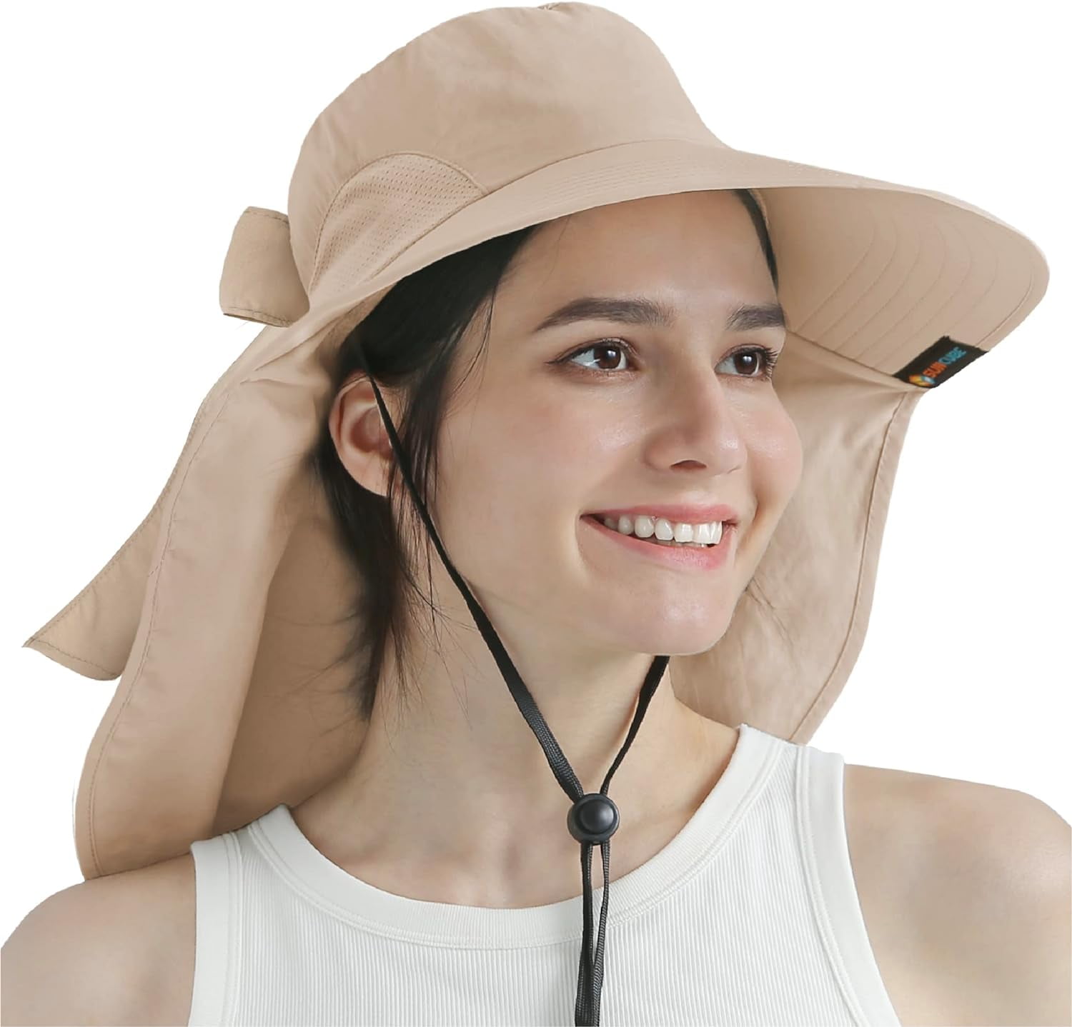 SUN CUBE Wide Brim Sun Hat with Neck Flap, UPF50+ Hiking Safari Fishing ...