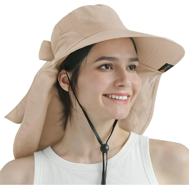 SUN CUBE Wide Brim Sun Hat with Neck Flap, UPF50+ Hiking Safari Fishing ...