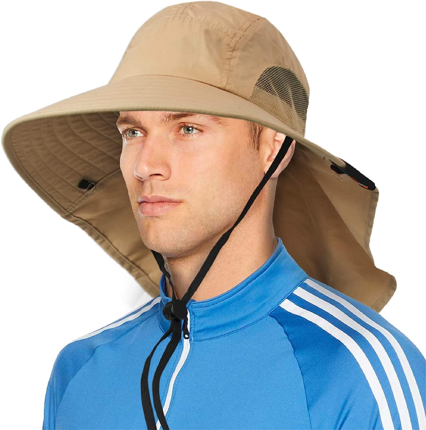 SUN CUBE Wide Brim Sun Hat with Neck Flap, UPF50+ Hiking Safari Fishing ...