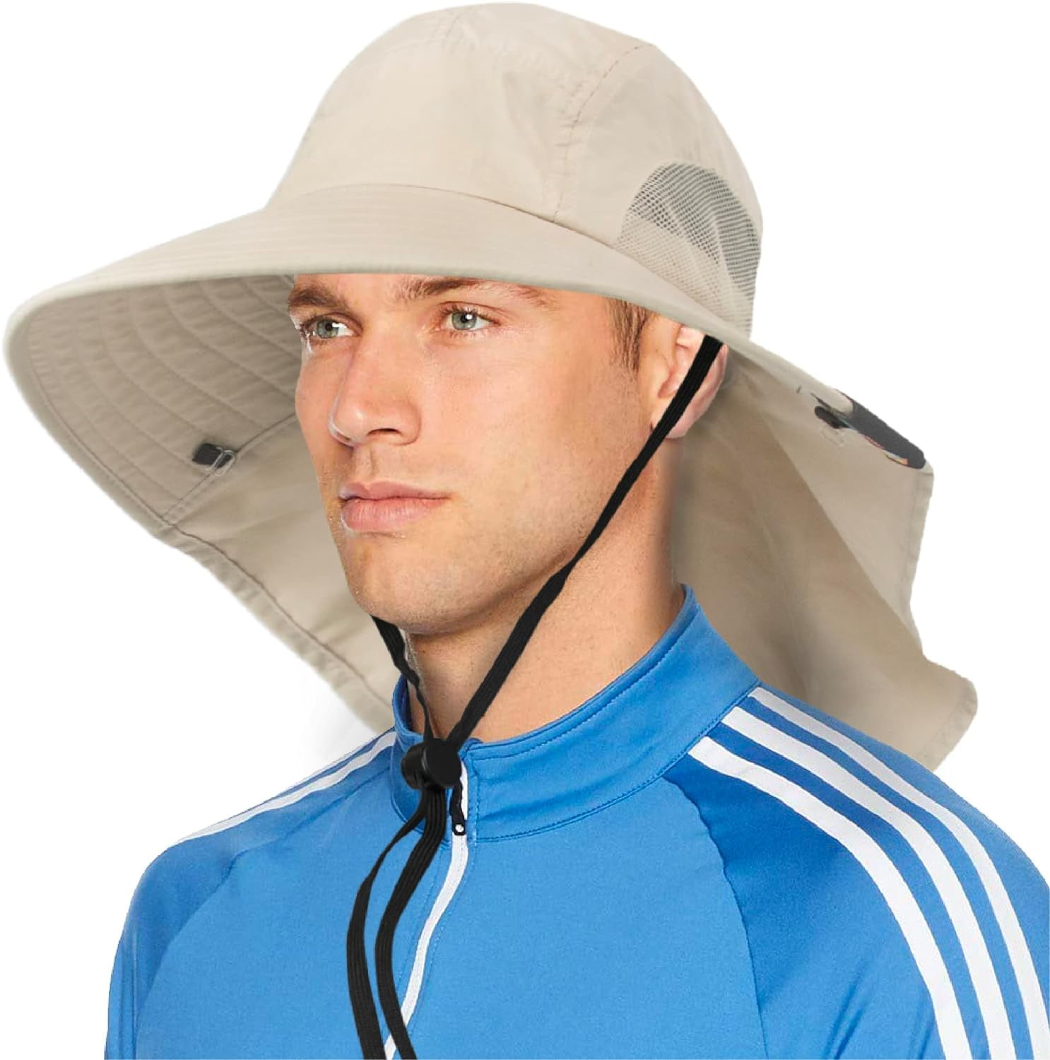 SUN CUBE Wide Brim Sun Hat with Neck Flap, UPF50+ Hiking Safari Fishing ...