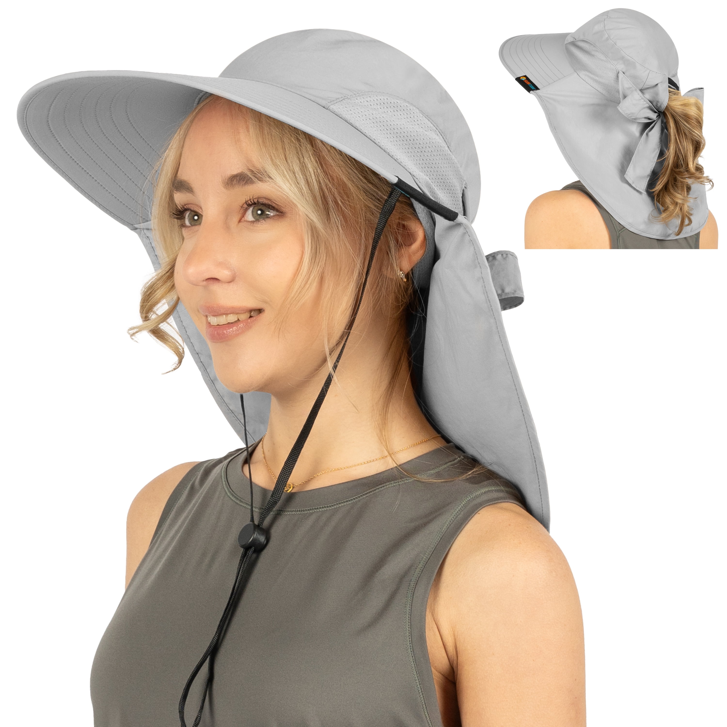 SUN CUBE Women Hiking Hat Fishing Hat | Ponytail Sun Hat with Neck Flap ...