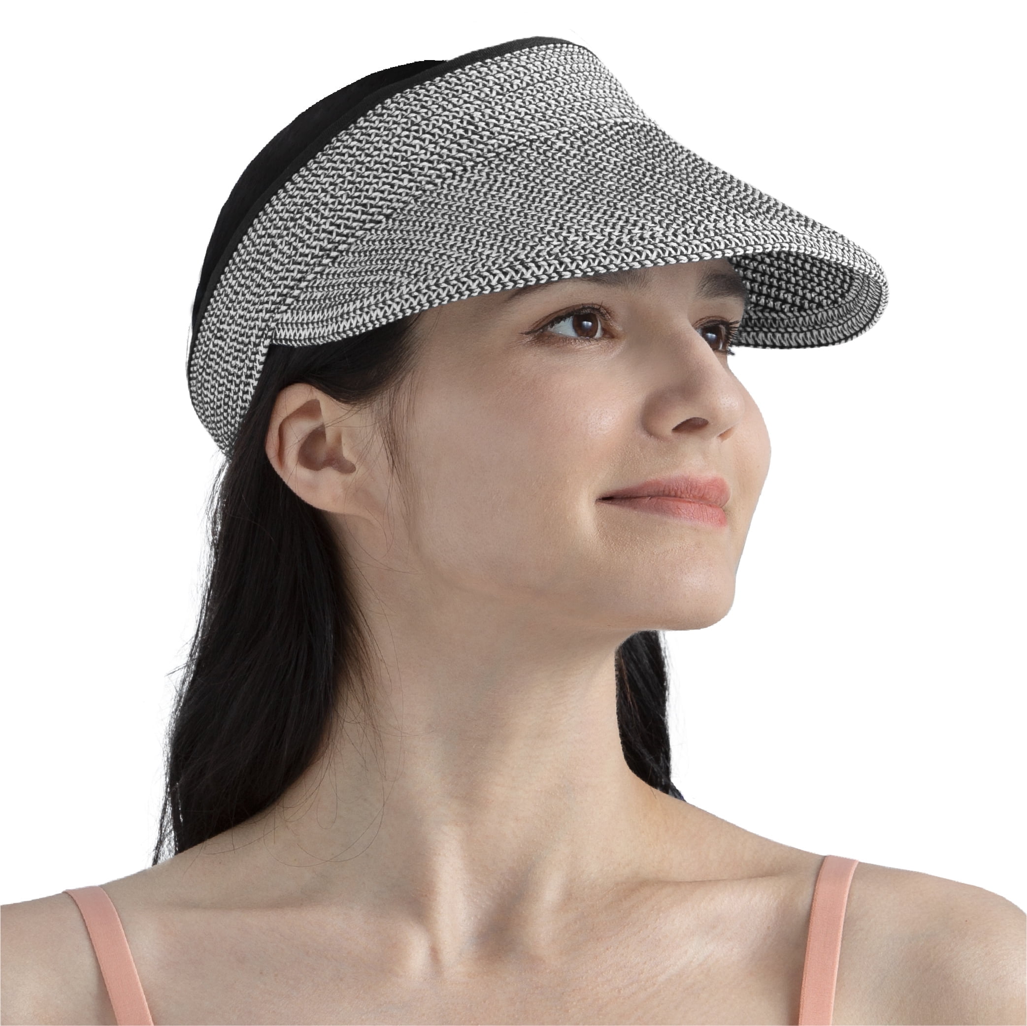 SUN CUBE Women Straw Visor Hat, Wide Brim Sun Visor for Beach Pool ...