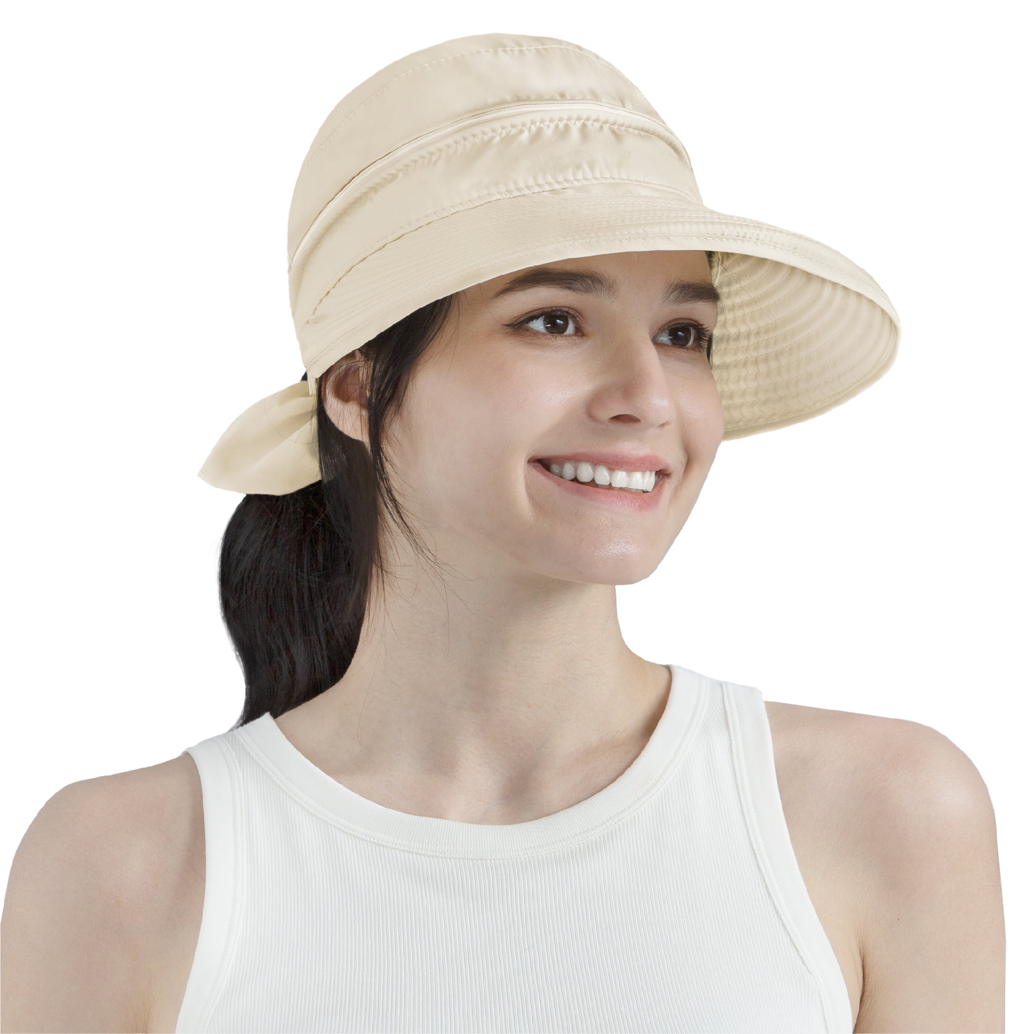 SUN CUBE Women's UPF50+ UV Protection Hat, Wide Brim, Convertible Zip ...