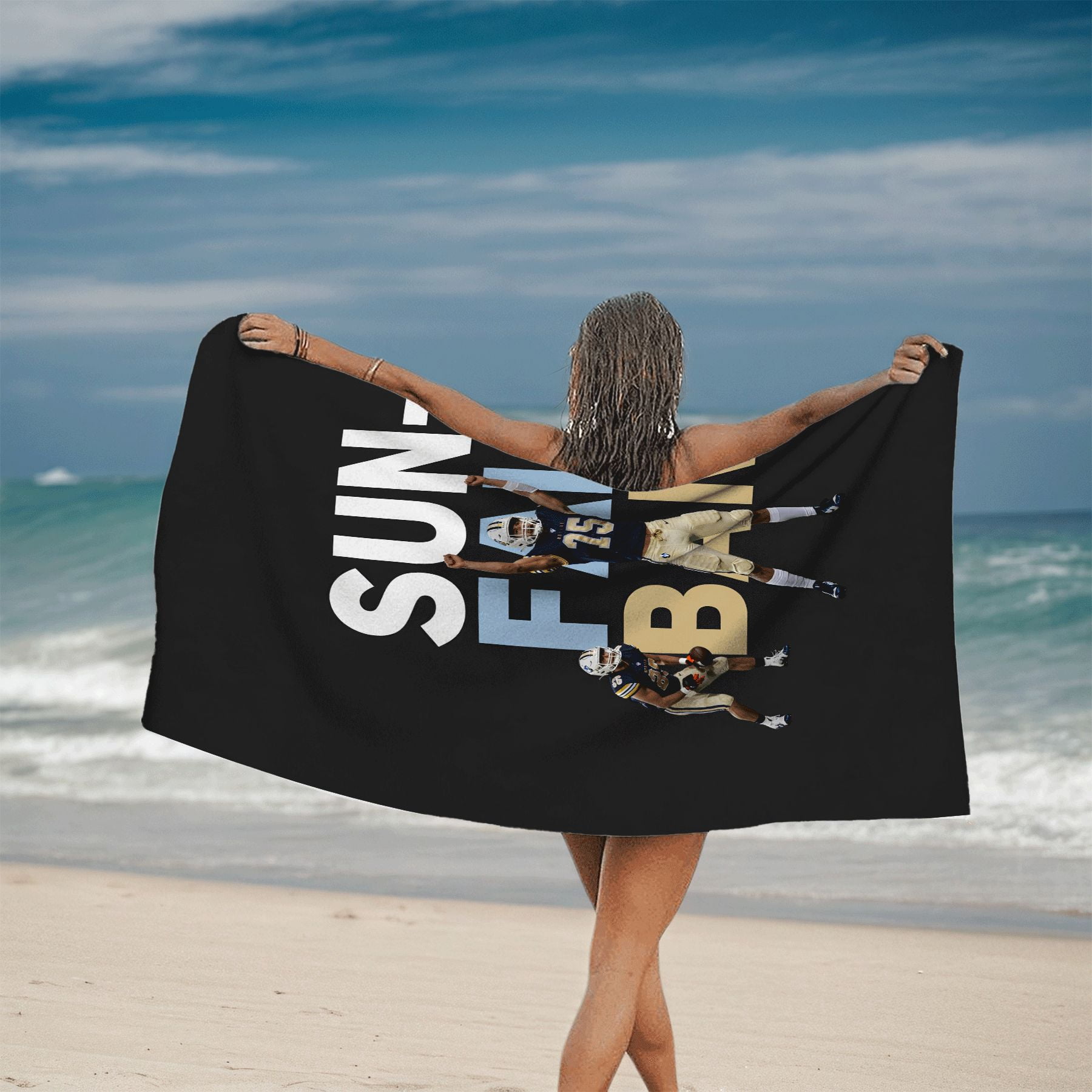 SUN - FAT BAND Football Players Beach Towel - Bold Blue & Gold Design ...