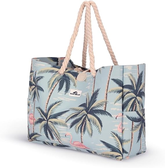 SUN NINJA XL Canvas Beach Tote Bag - Water-Resistant Beach Bag with ...