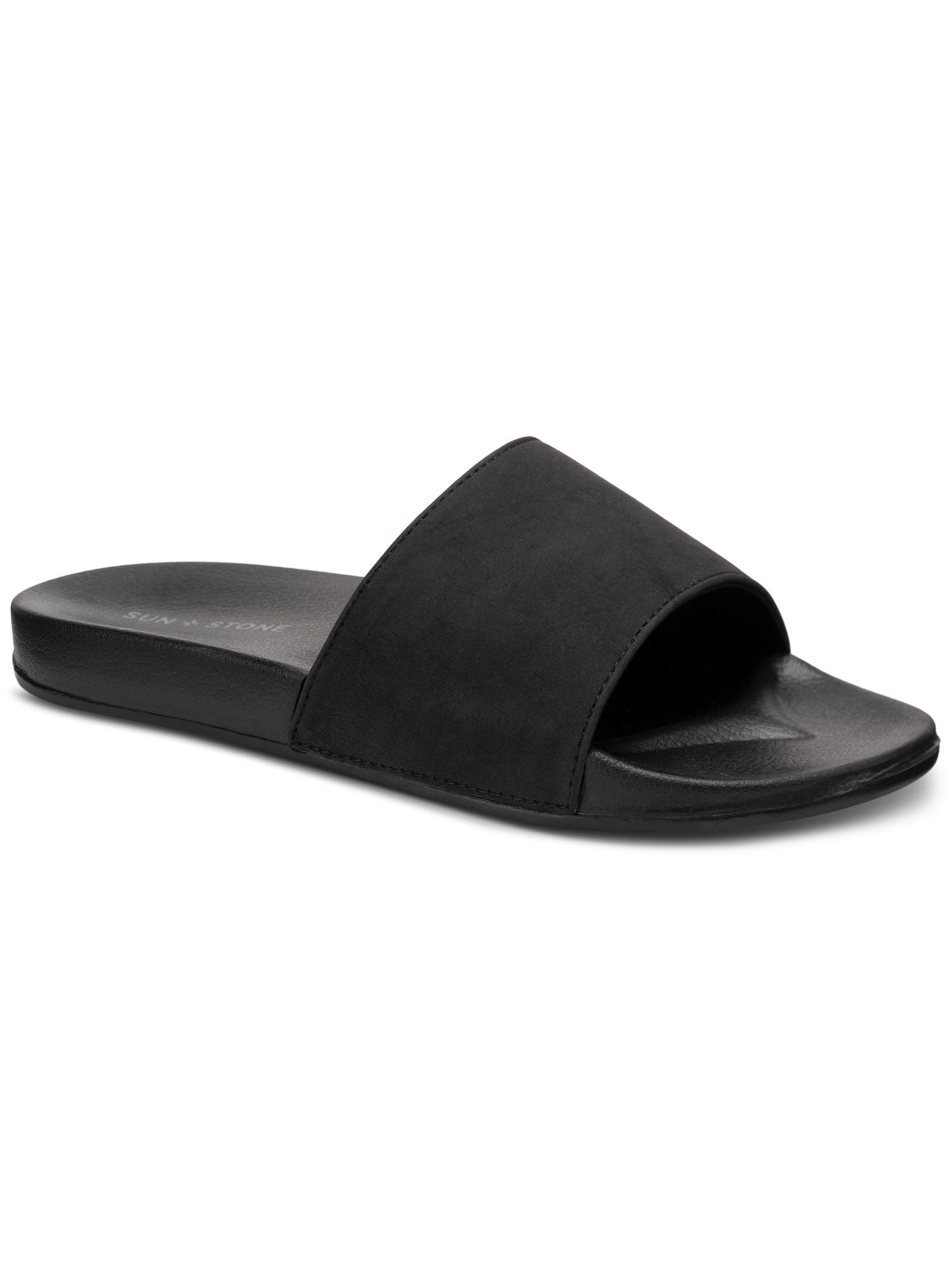 SUN STONE Mens Black Contoured Footbed Padded Ian Round Toe Slip On ...